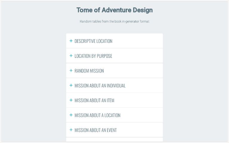 Tome of Adventure Design ― Perchance Generator