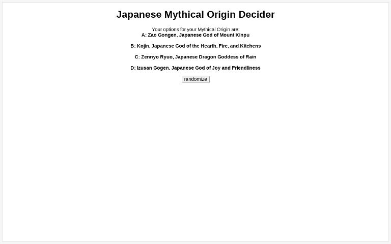 Japanese Mythical Origin Decider ― Perchance Generator