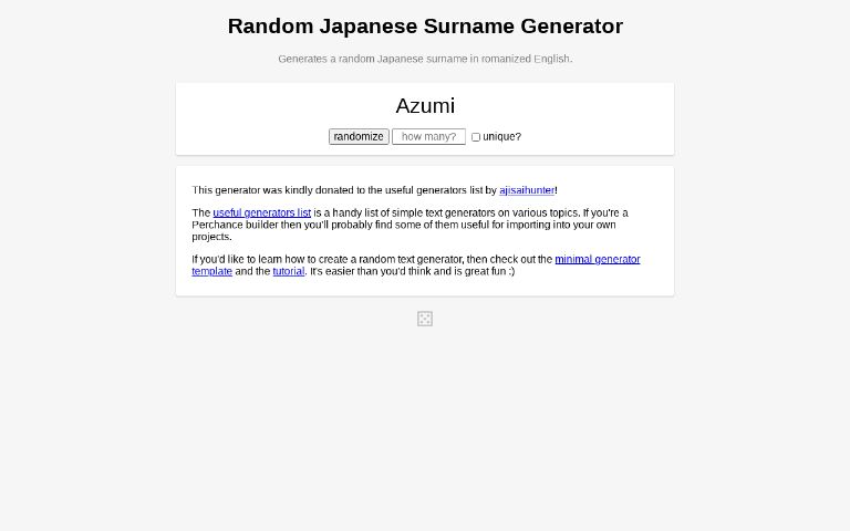 Random Japanese Surname Generator