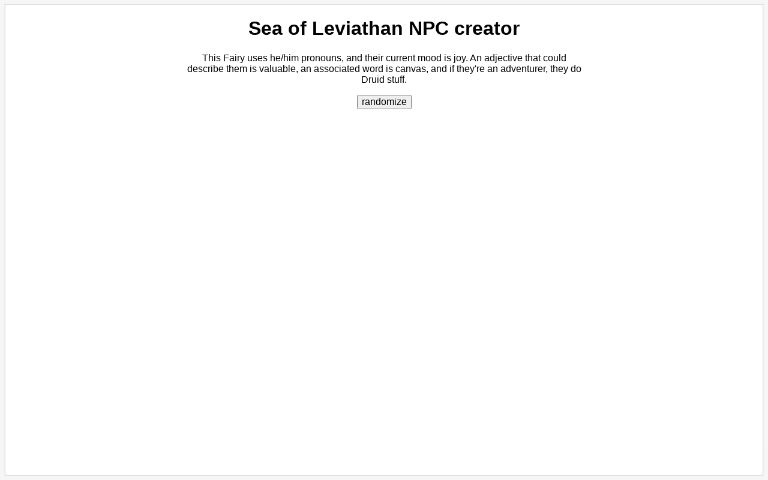 Sea of Leviathan NPC creator ― Perchance Generator