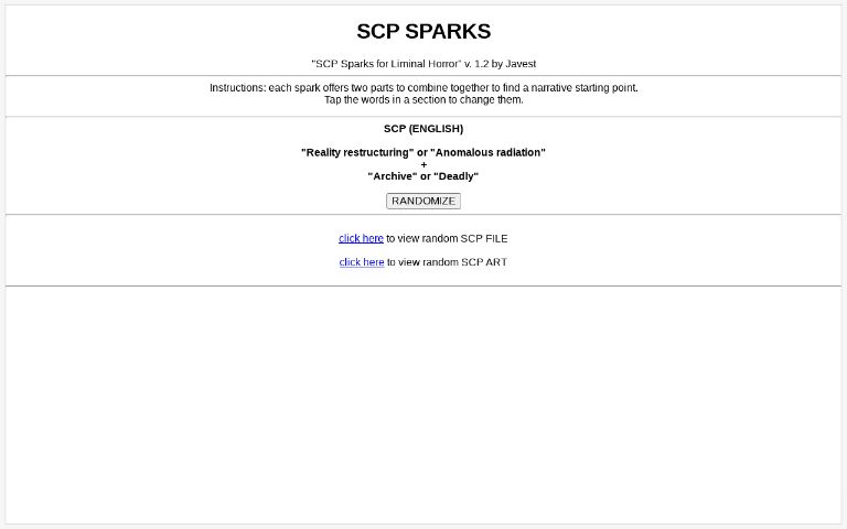 SCP SPARKS ― Perchance Generator