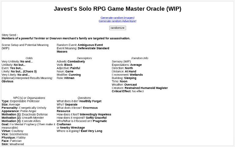 Javest's Solo RPG Game Master Oracle (WIP) ― Perchance Generator