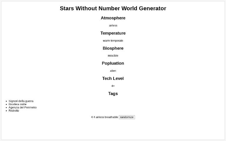 Stars Without Number World Generator