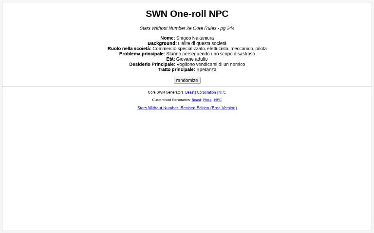SWN One-roll NPC ― Perchance Generator