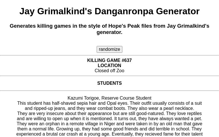 Jay Grimalkind's Danganronpa Generator