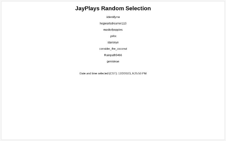 JayPlays Random Selection ― Perchance Generator