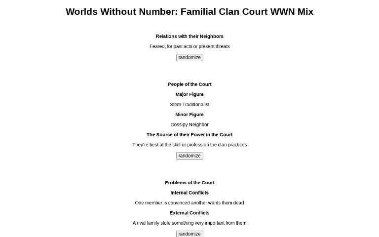 Worlds Without Number: Familial Clan Court WWN Mix ― Perchance Generator
