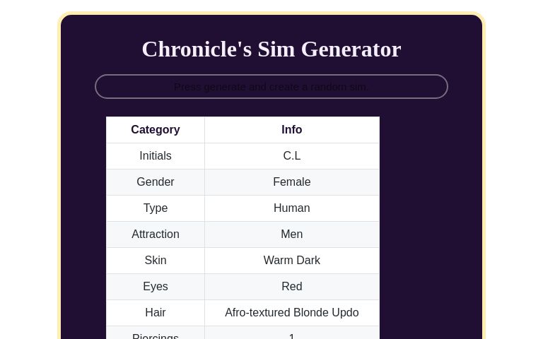 Chronicle's Sim Generator