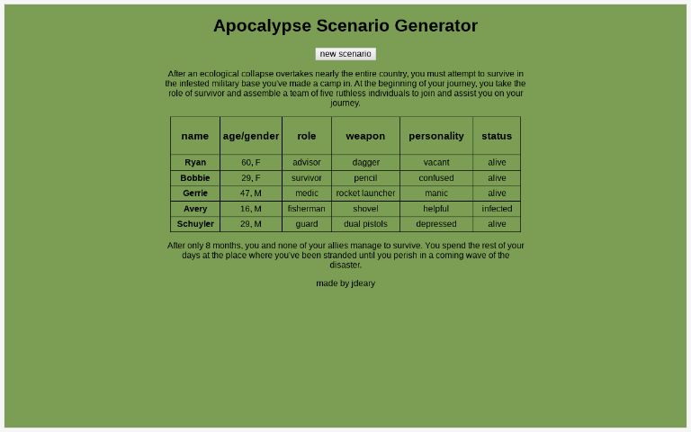 Apocalypse Scenario Generator