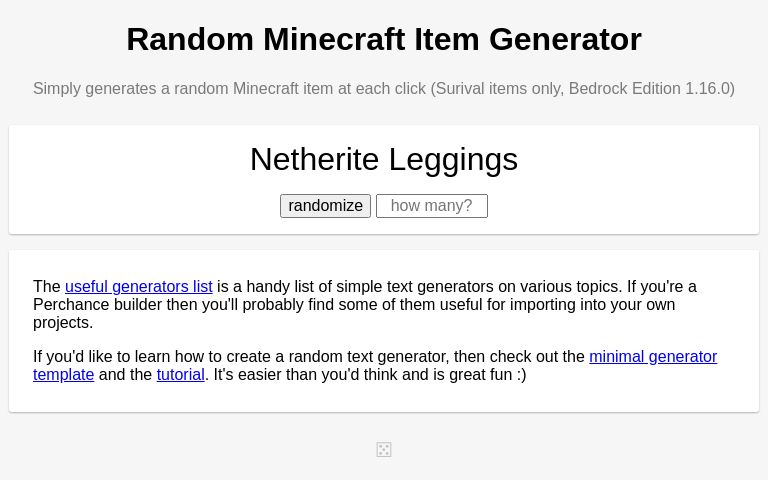 Random Minecraft Item Generator