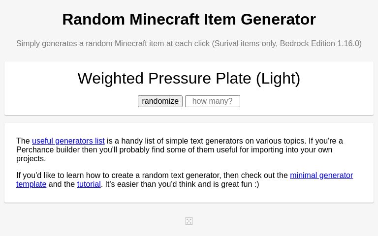 Random Minecraft Item Generator