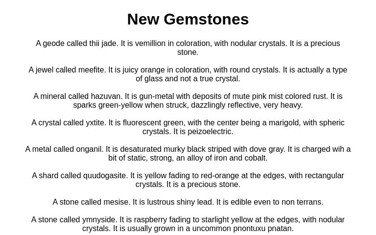 New Gemstones ― Perchance Generator