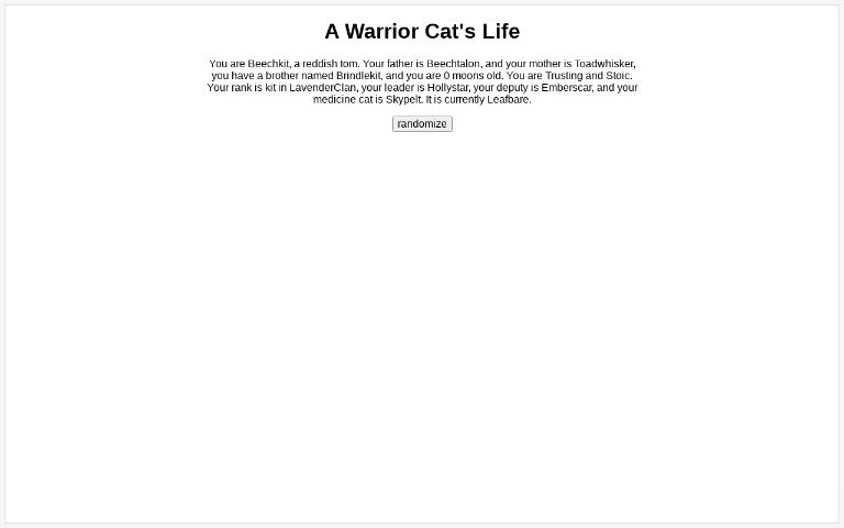 The New A Warrior Cat's Life ― Perchance Generator