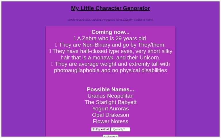 My Little Character Genorator ― Perchance Generator