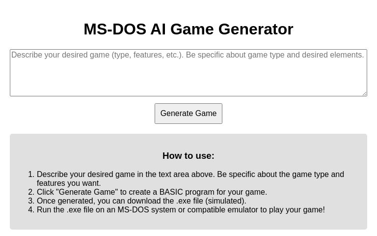 MS-DOS AI Game Generator