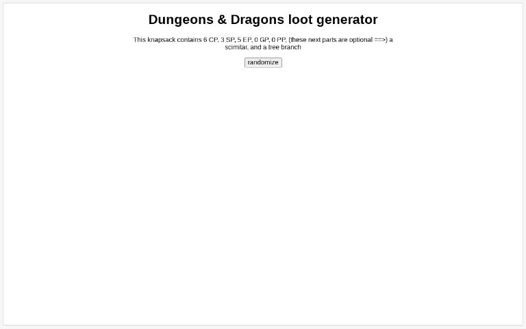 Dungeons & Dragons loot generator