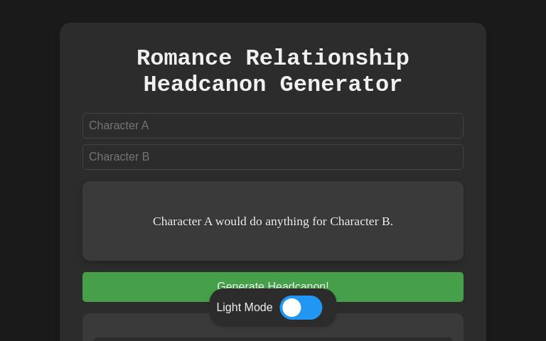 Romance Relationship Headcanon Generator