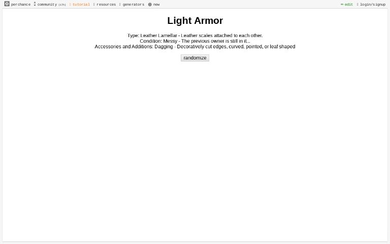 Light Armor ― Perchance Generator