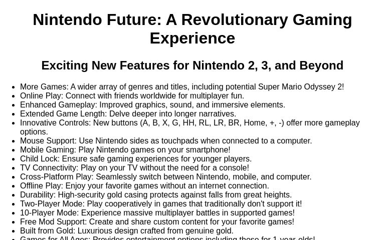Nintendo Future: A Revolutionary Gaming Experience ― Perchance Generator