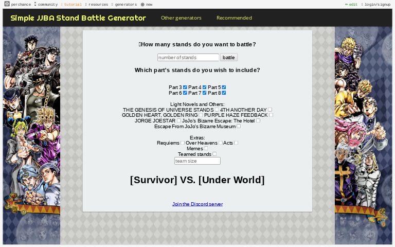 Simple JJBA Stand Battle Generator