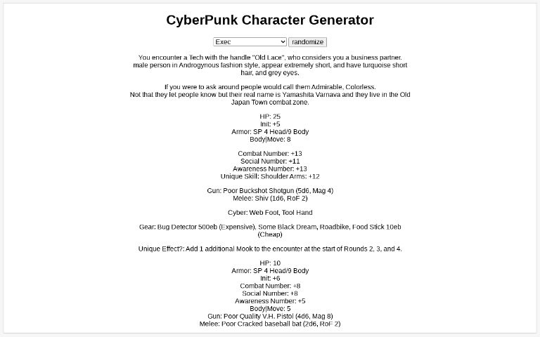 CyberPunk Character Generator