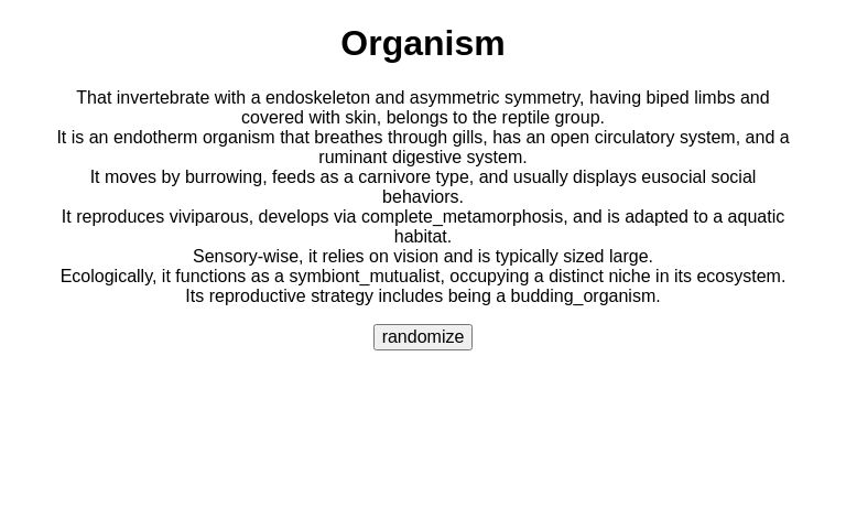 Organism ― Perchance Generator