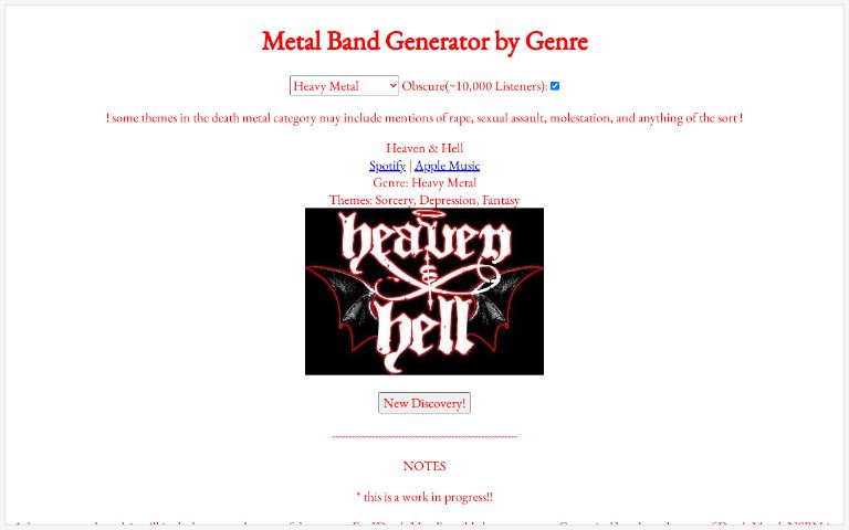 Metal Band Generator by Genre