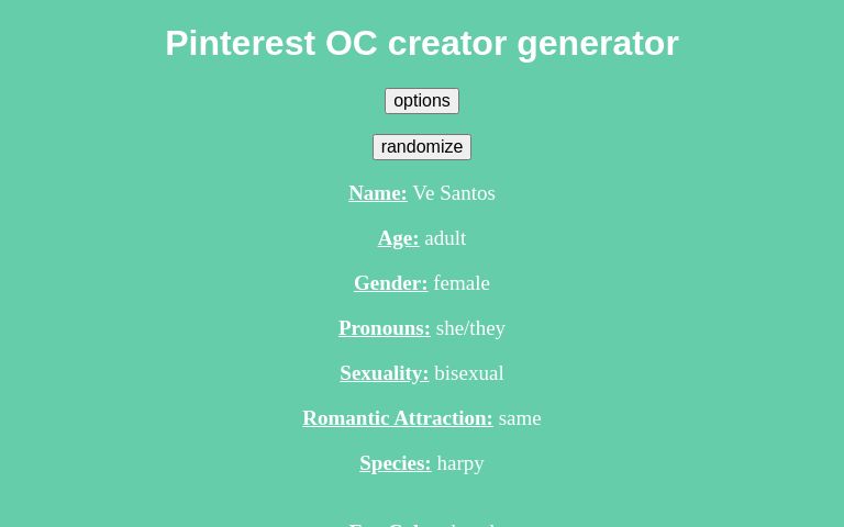 Pinterest OC creator Amalgamation ― Perchance Generator