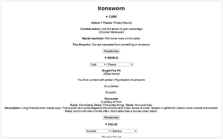 Ironsworn ― Perchance Generator