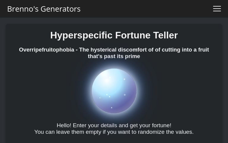 Hyperspecific Fortune Teller ― Perchance Generator