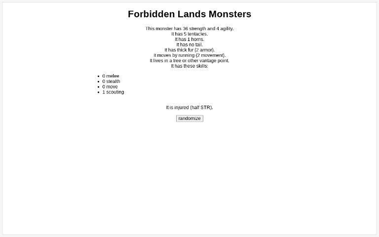 Forbidden Lands Monsters ― Perchance Generator