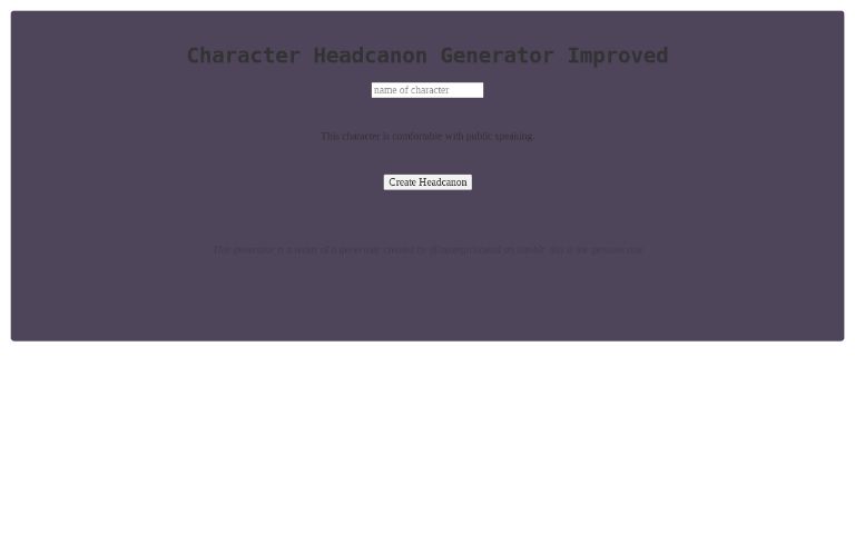 Character Headcanon Generator Improved