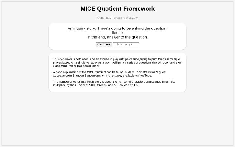 MICE Quotient Framework ― Perchance Generator