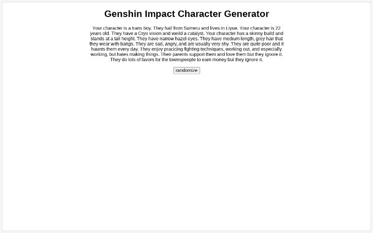 Genshin Impact Character Generator