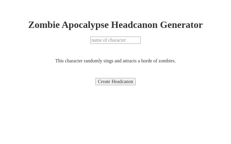 Zombie Apocalypse Headcanon Generator