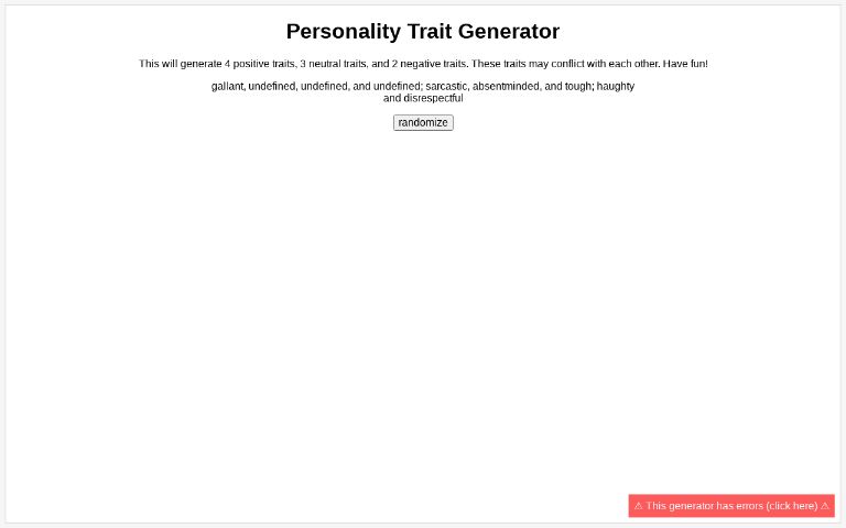Personality Trait Generator