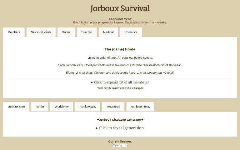 Jorboux Survival ― Perchance Generator