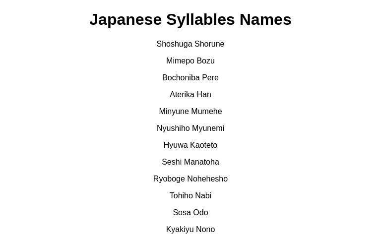 Japanese Syllables Names ― Perchance Generator