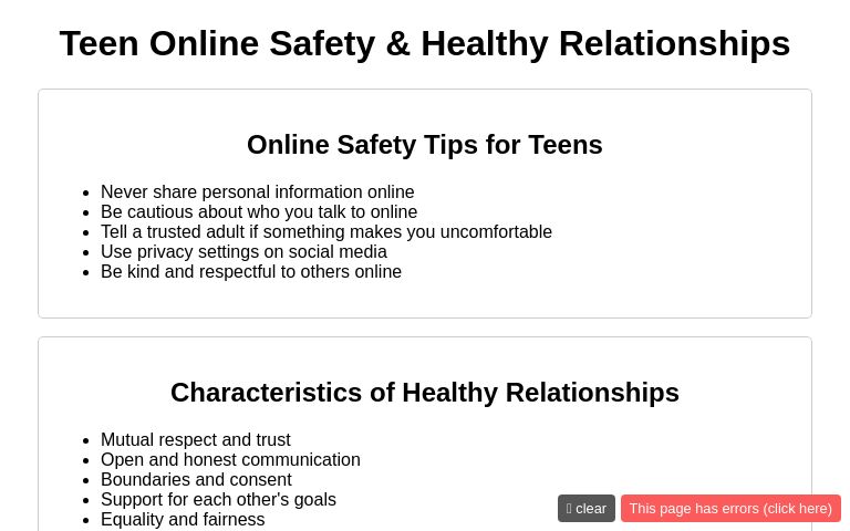 Teen Online Safety & Healthy Relationships ― Perchance Generator