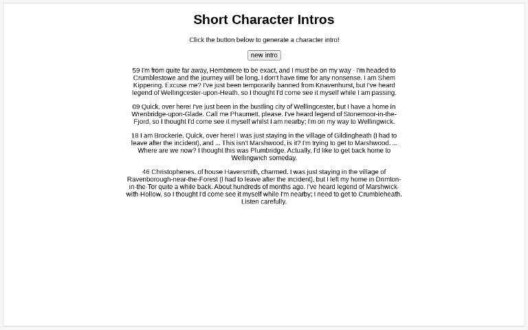 Short Character Intros ― Perchance Generator