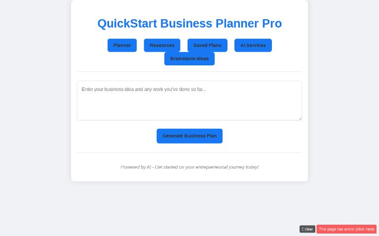 QuickStart Business Planner Pro ― Perchance Generator