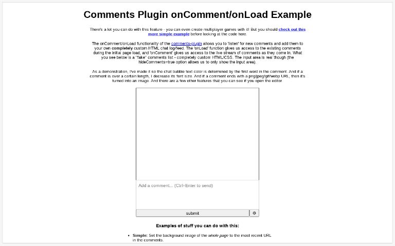 Comments Plugin onComment/onLoad Example