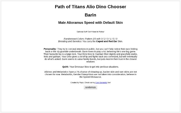 Path of Titans Alio Dino Chooser ― Perchance Generator