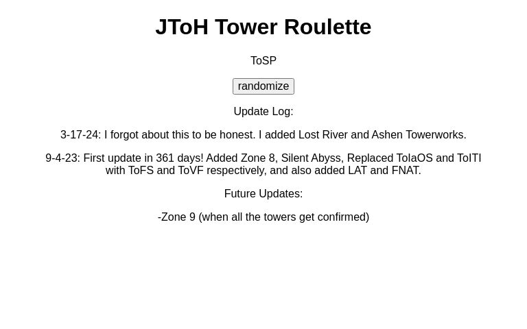 JToH Tower Roulette ― Perchance Generator