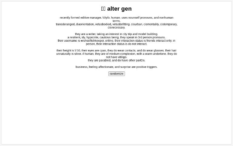 рџќ рџњ Alter Gen вђ Perchance Generator