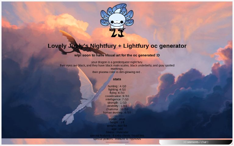 Lovely Jubly's Nightfury + Lightfury oc generator