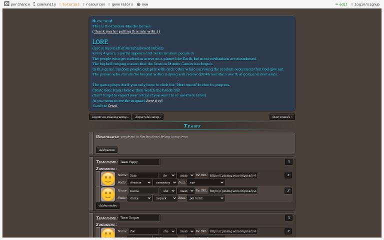 Murder Games ― Perchance Generator