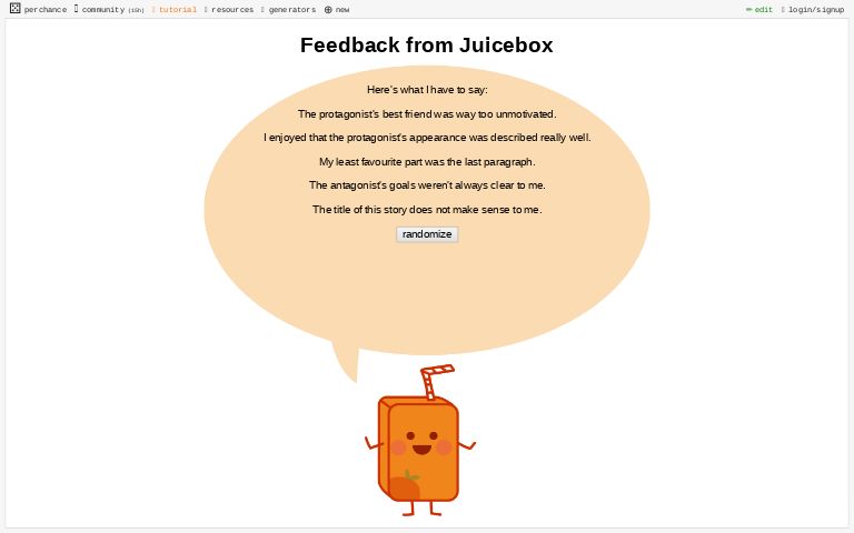 Feedback from Juicebox ― Perchance Generator