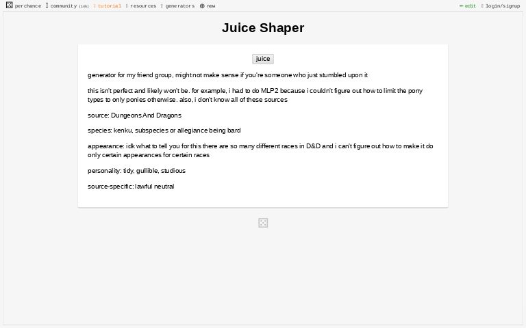 Juice Shaper ― Perchance Generator