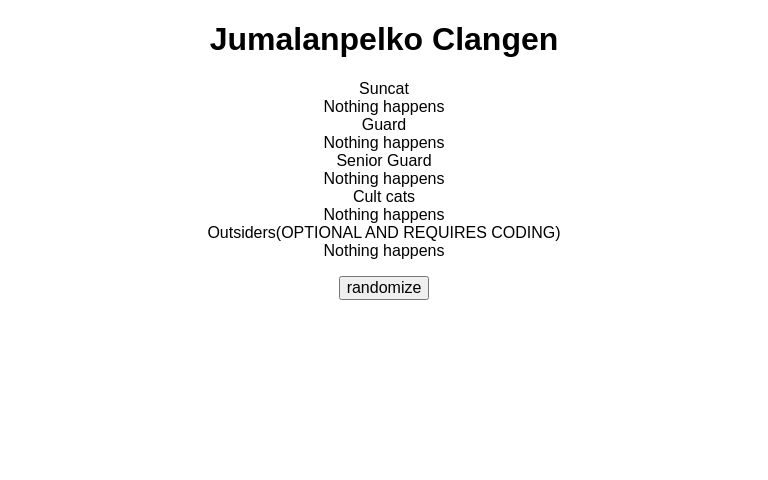 Jumalanpelko Clangen ― Perchance Generator